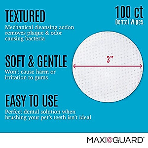 Maxi-Guard Dental Cleansing Wipes for Dogs, Cats, Horses and Companion Animals (100 Wipes), Light Blue/White