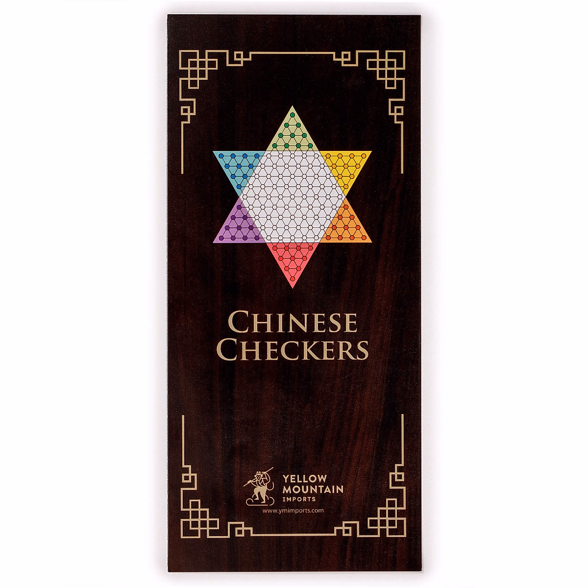 Wooden Chinese Checkers Halma Board Game Set - 12.7 Inches - with Drawers and Glass Marbles - Made by Yellow Mountain Imports