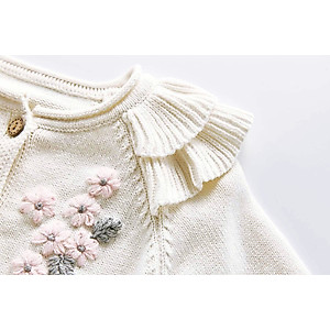 Miccina Infant Baby Boys Girls Cardigan Sweater Toddler Cable Knit Irish Sweater Button Up Jacket Christmas Outwear Clothes (A-Embroider, 6-12 Months)