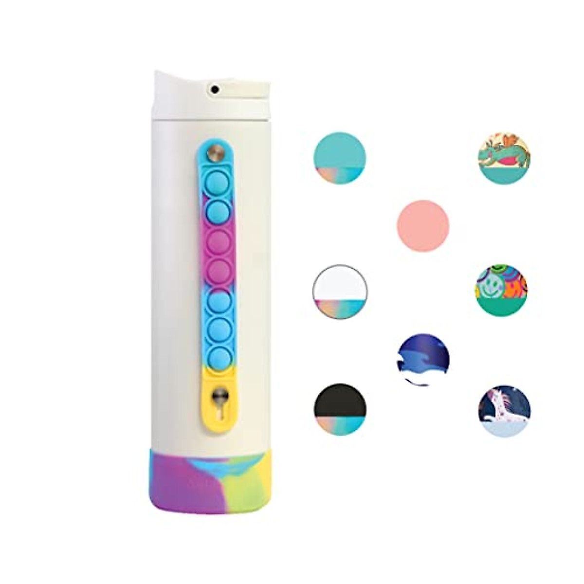 Elemental Iconic Pop Kids Water Bottle for School Girls and Boys | Triple Insulated Stainless Steel Thermos with Straw Lid & Fidget Handle | Flask Water Bottle | BPA free Tumbler, 20oz - White Tie Dye