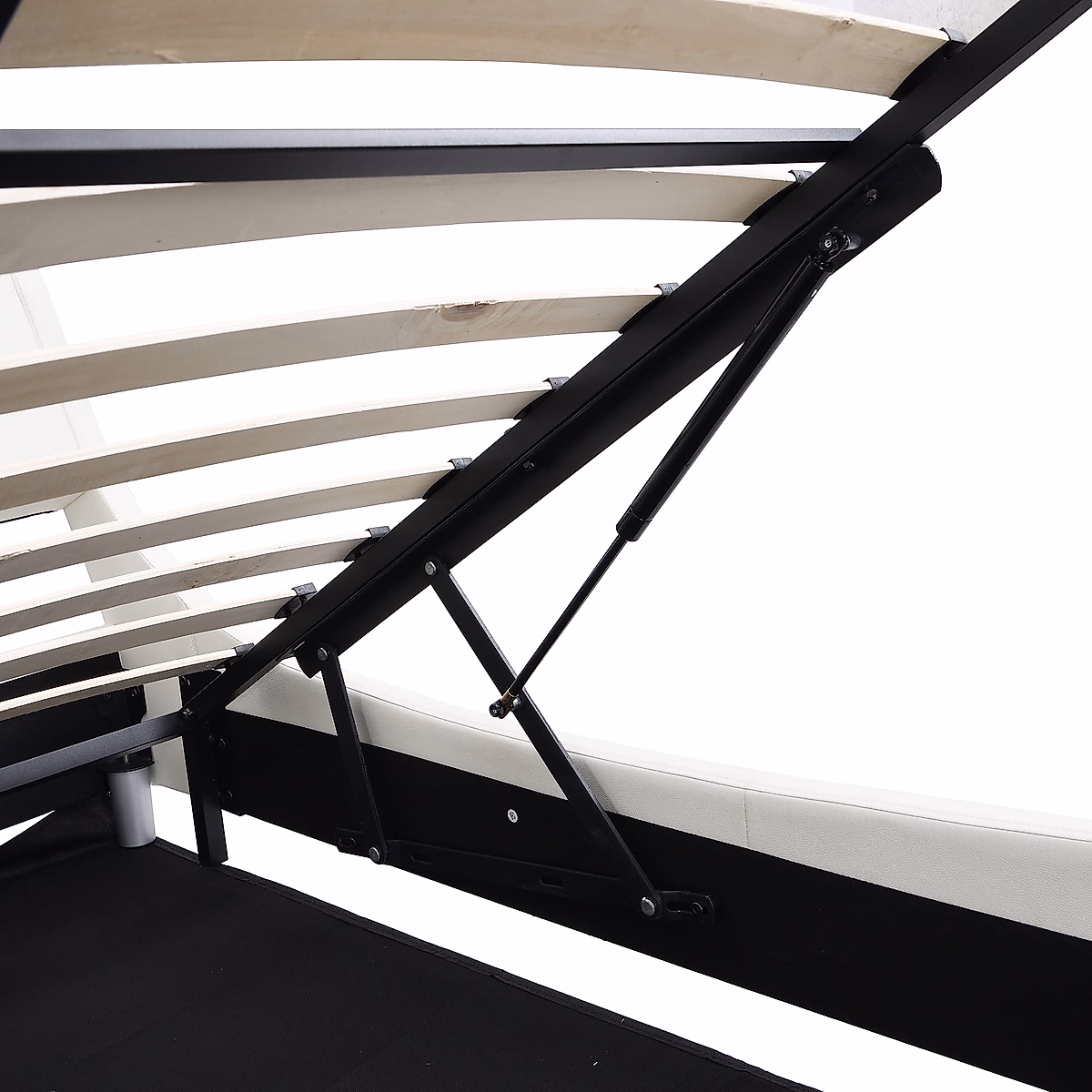 Low Profile Upholstered Platform Bed with LED Lights Headboard, Hydraulic Lifting Under Bed Storage, Modern Curved PU upholstered Low Profile Platform Bed Frame for Kids Teens Adults (White, Full)