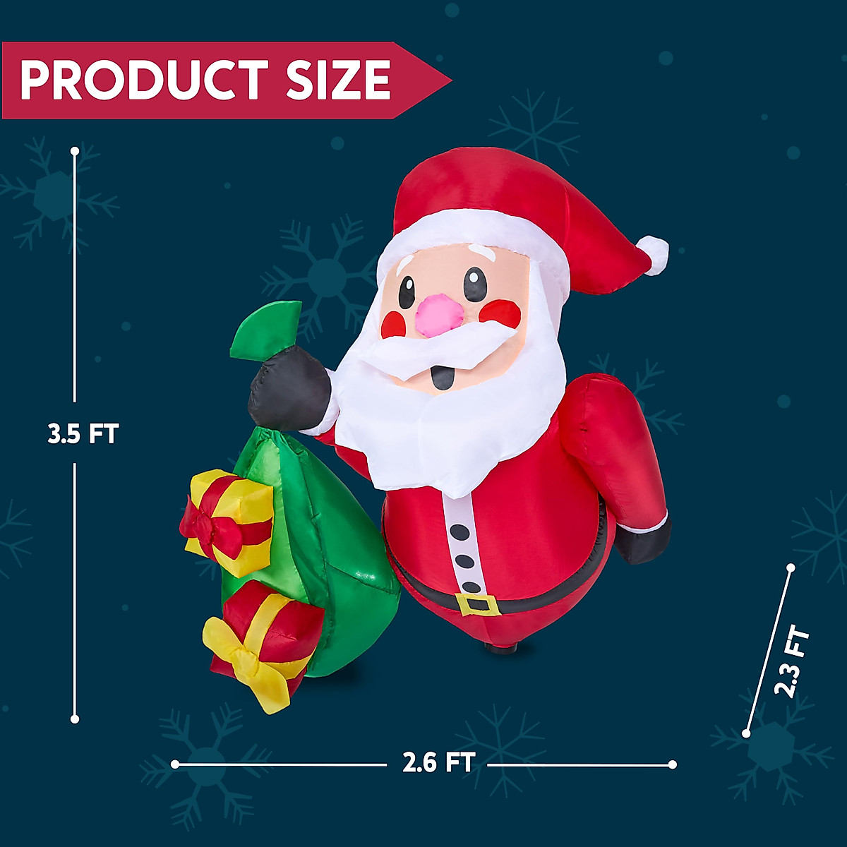 Joiedomi 3.5 FT Tall Christmas Inflatable Santa with Gift Bags Broke Out from Window, Blow Up Inflatable with Build-in LED for Window Decor, Xmas Party Indoor, Outdoor, Yard, Garden, Lawn Decoration