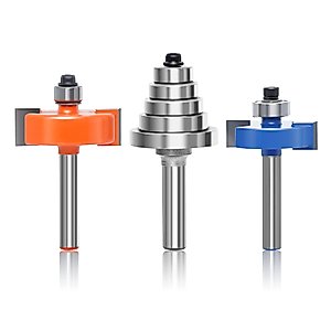 PROMSA 1/4 Inch Shank Rabbet Router Bits, 2pcs Carbide Rabbeting Router Bit Set with 5 Bearings Set (1/2", 5/8", 3/4", 7/8", 1-1/8") (1/4 Inch Router Bit Set)