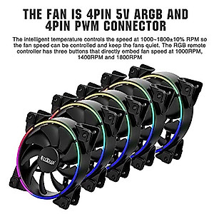 PCCOOLER 120mm Case Fan 5 Pack PC Computer Fans RGB PC Case Fans with Wireless Controller Dual Light Loop LED Computer Fan High Performance PWM Cooling Fan for PC Case