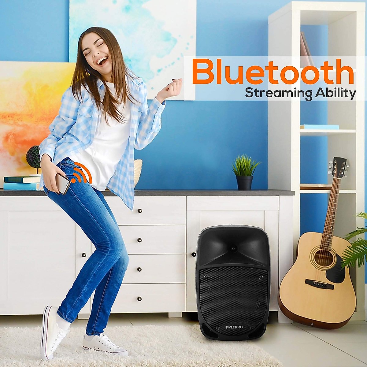 Pyle 800W Portable Bluetooth PA Speaker - 8’’ Subwoofer, LED Battery Indicator Lights w/ Built-in Rechargeable Battery, MP3/USB/SD Card Reader, and UHF Wireless Microphone - Pyle PSBT85A,Black