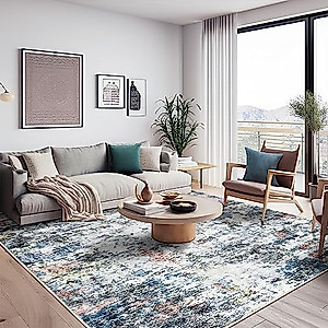 Miukiki 8x10 Area Rugs, Modern Abstract Washable Rug for Living Room, Stain Resistant Non-Shedding Distressed Area Rug with Non Slip Backing for Bedroom (Multi, 8'x10')