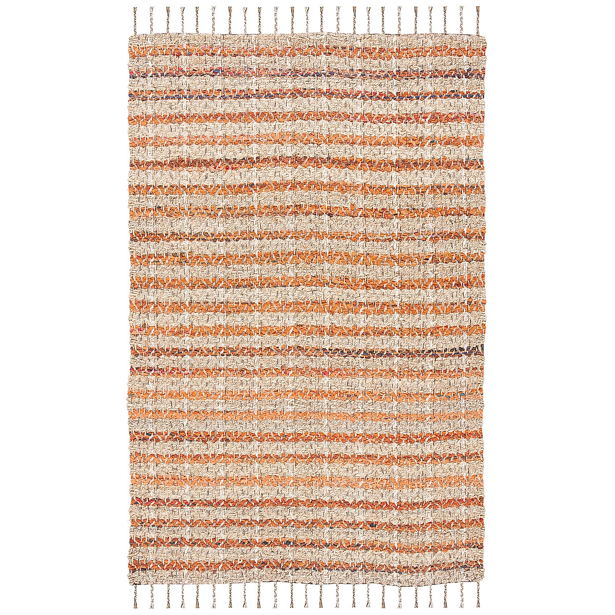 SAFAVIEH Cape Cod Collection Accent Rug - 4' x 6', Orange & Natural, Handmade Stripe Jute & Cotton Braided Tassel, Ideal for High Traffic Areas in Entryway, Living Room, Bedroom (CAP844P)