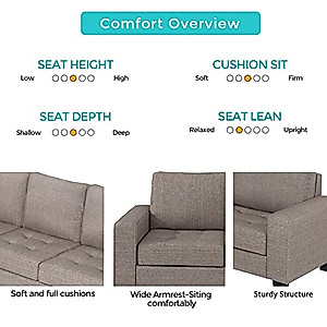 Merax Sectional Corner Sofa Set, Modern L-Shaped Couch with Storage Ottoman and Cup Holders for Living Room, Linen Brown