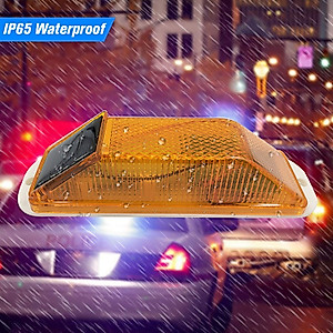 Solar Strobe Warning Light: Sensitive Strobe LED Warning Lamp Super Bright IP65 Waterproof Wireless Light Control for Construction Traffic Balusters Driveways Bridge Dock Marine (Yellow, 12-PCS)