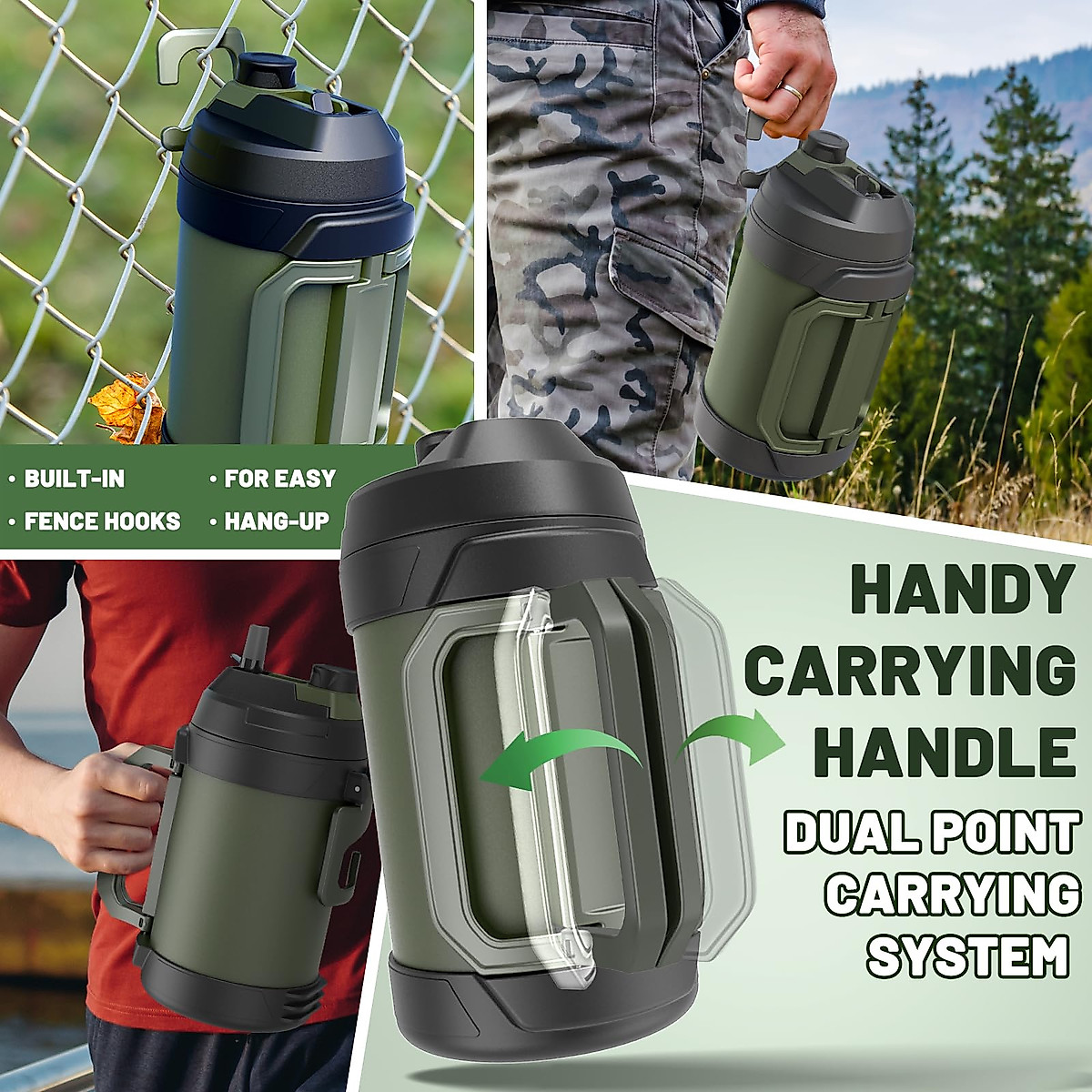 Hydraful Gallon Jug, 128oz Large Insulated Stainless Steel Sports Water Jug, Large Triple Wall Vacuum Insulation Water Bottle-Keeps Cold up to 48 Hrs-Sweat Proof,for Gym, Hiking & Camping