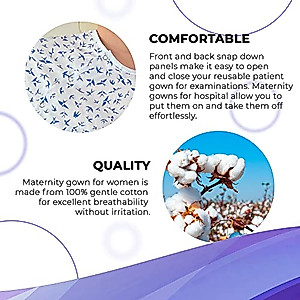 AMZ Medical Supply Hospital Gowns for Women, Pack of 3 Large White Patient Gowns with Bird Print, Short Sleeves, Front and Back Snaps, Soft Cotton Patient Gown, Convenient Labor and Delivery Gowns