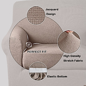 Turquoize Stretch Sofa Slipcover 2 Pieces Sofa Cover Couch Cover for 2 Cushion Couch Washable Furniture Protector Covers with Elastic Bottom Feature Thick Jacquard Fabric (Loveseat, Sand)