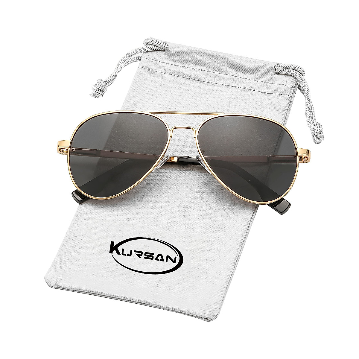 Kursan Polarized Aviator Sunglasses for Small Face Women Men, 100% UV400 Protection, 52MM ((2 Pack) Black Frame Black Lens/Gold Frame Black Lens)