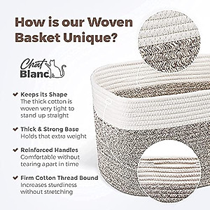 Cotton Rope Basket for Storage | 15"x10"x9" Set of 3 Large Storage Baskets for Organizing with Handles, works as Cloth Baskets, Blanket Basket, Big Woven Laundry Basket or Black Toy Bin like White Wicker Laundry Baskets