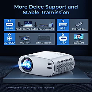 WiFi Bluetooth Projector 4K Supported, 10000L Native 1080P Outdoor Movie Projector 300" Display Home LED Video Projector with Keystone&70% Zoom for Phone/PC