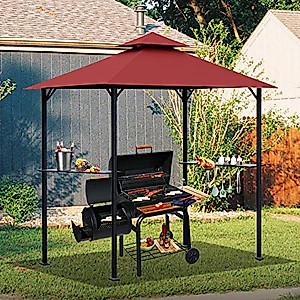 Grill Gazebo Replacement 5' x 8' Canopy Roof, Outdoor BBQ Gazebo Canopy Top Cover, Double Tired Grill Shelter Cover with Durable Polyester Fabric, Burgundy