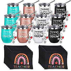 Rtteri 36 Pcs Christmas Gifts Teacher Appreciation Gifts in Bulk for Women 12 Insulated Tumblers Coffee Mug, 12 Makeup Bag and 12 Keychains, Thank You Retirement Gifts for Teachers (Multicolor)