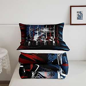 Erosebridal Hunting Fishing Comforter Set Twin American Flag Bass Fish Bedding Set Retro Fishermen Fishing Rod Bedding Comforter Sets for Boys Teen Men Big Pike Fish Quilt Duvet Red Blue Black 2 Pcs