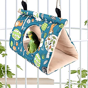 Bird Nest Winter Warm House Hanging Hammock Velvet Shed Hut Cage Bird Plush Fluffy Hideaway Sleeping Bed Fuzzy for African Grey Cockatoo Parrot Parakeet Cockatiels Budgies Parakeets (Small, Blue)
