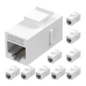 Tedgetal Cat6 Keystone Coupler RJ45 Ethernet Insert Jack Coupler 10 Pack Female to Female Inline Extender, White