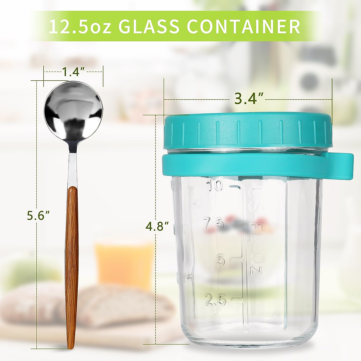 Bravebull 6Pcs Overnight Oats Containers with Lids and Spoon 12 Oz Wide Mouth Mason Jars,Meal Prep Container,Glass Food Storage Containers for Yogurt,Fruit,Cereal,Salad,Oat