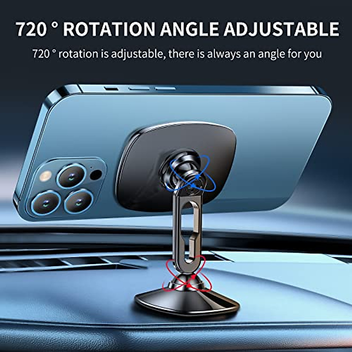 JTRSL Car Magnetic Phone Mount - Alloy Car Phone Holder for Dashboard and Air Outlet, 360° Rotatable Universal Magnetic Car Mount Suitable for iPhone, Samsung and Other Smartphones (Black)