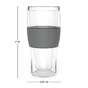 Host Freeze Beer Glasses, 16 ounce Freezer Gel Chiller Double Wall Plastic Frozen Pint Glass, Set of 2, Grey