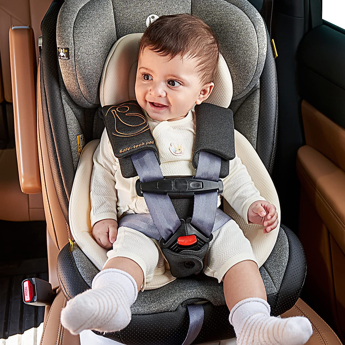 Innokids Car Seat Strap Cover Set for Baby Kids Seat Belt Covers with Crotch Pad Back Anti-Slip Design for Car Seats Pushchair Stroller (Medium (5.9”L), Black Grey)