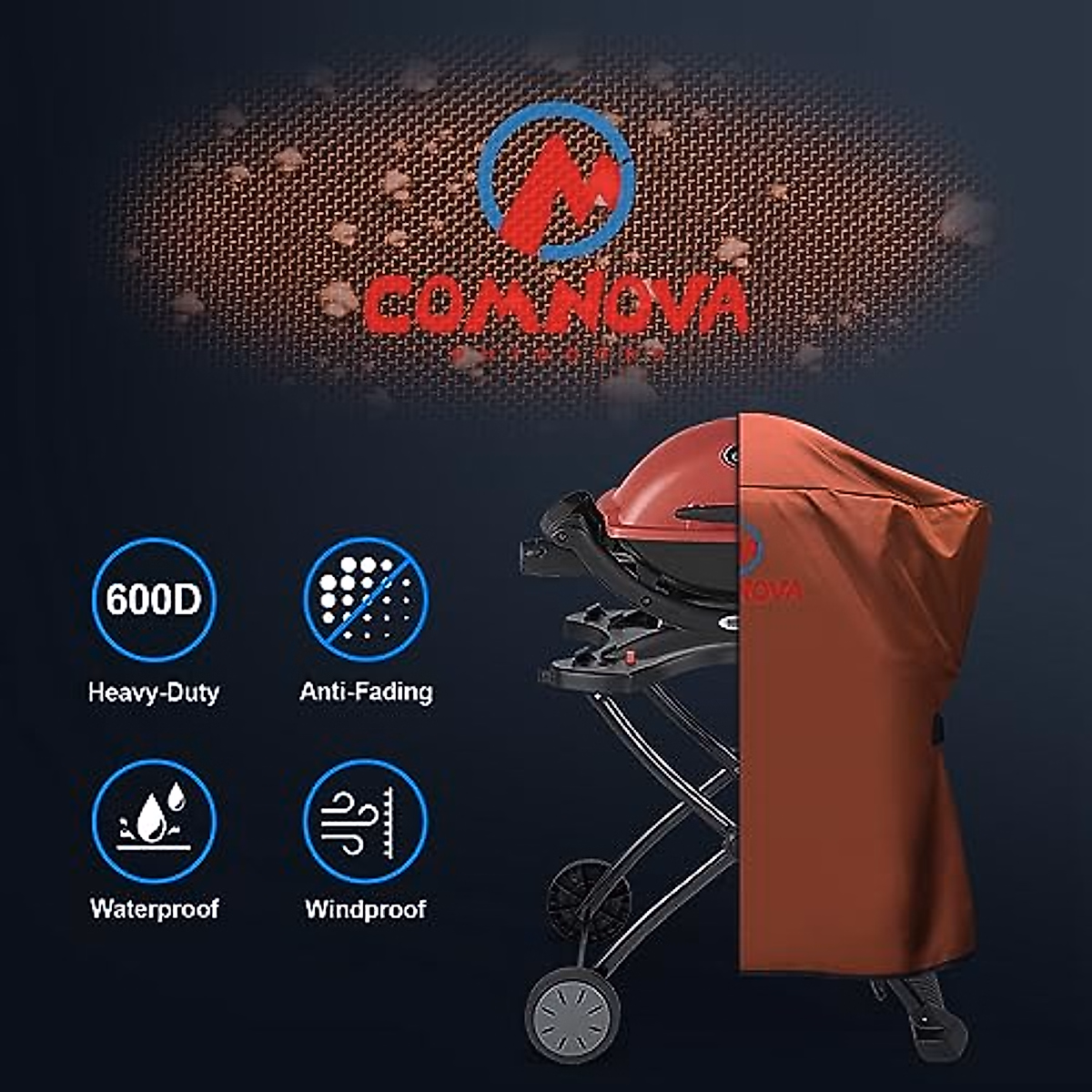 Comnova Grill Cover for Weber Q Serie Grill on Cart - 7113 BBQ Covers for Weber Q2000/Q200/Q1000/Q100 with Portable Stand, Heavy Duty & Waterproof BBQ Cover for Weber Q2200, 2400, 1200, 1400 and More