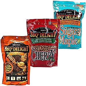 BBQr's Delight 3 Pack Orange Cherry and Sugar Maple Wood Pellets 3 x 1lb Bags