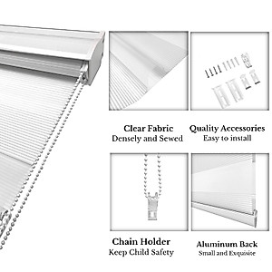 Allbright White Zebra Window Blind 20" W X 72" H Dual Layer Roller Sheer Shades, Room Darkening Blinds for Home Office Doors Easy Install