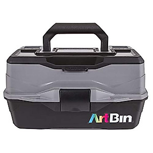 ArtBin 6892AG 2-Tray Art Supply Box, Portable Art & Craft Organizer with Lift-Up Trays, [1] Plastic Storage Case, Gray/Black