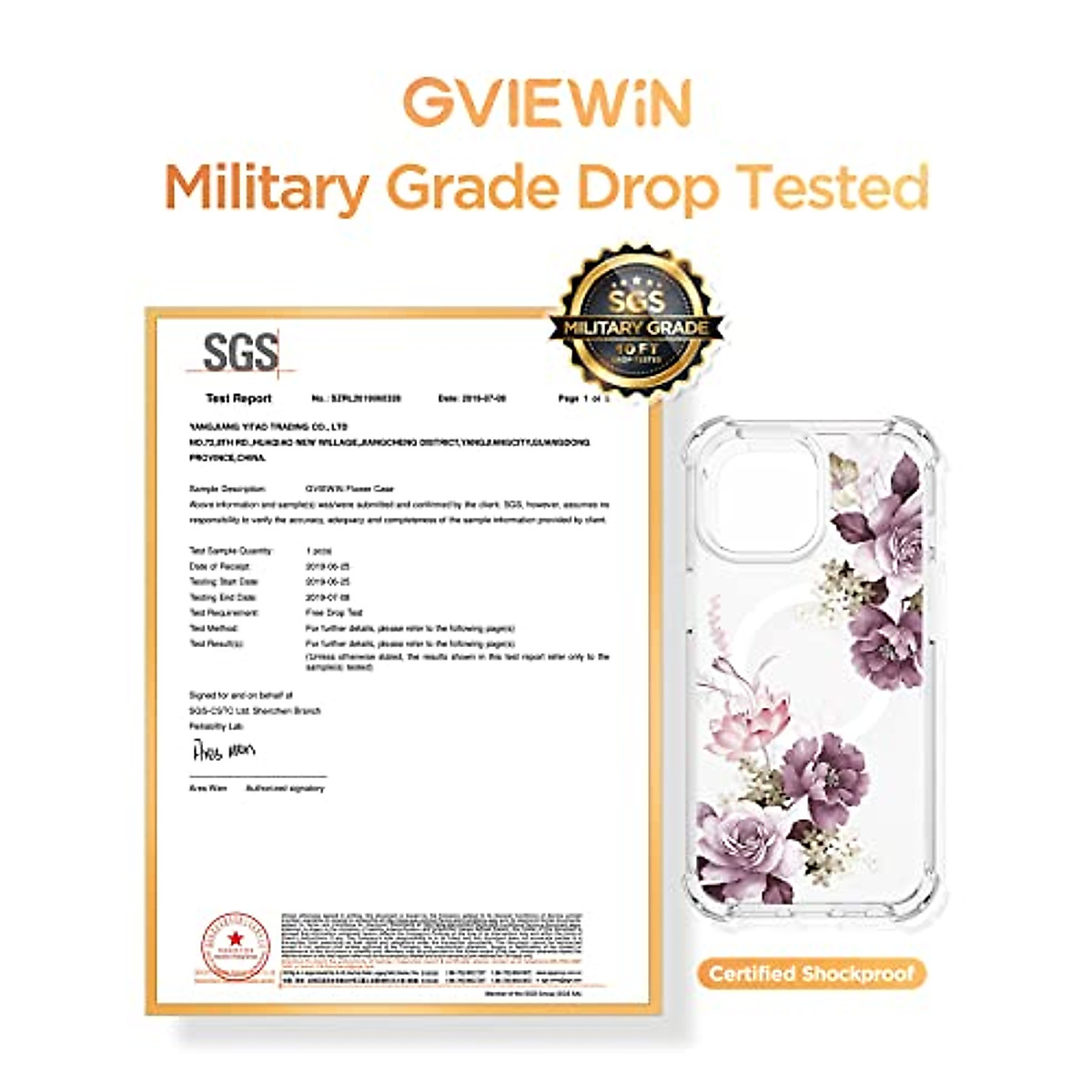 GVIEWIN for iPhone 14 ProMax Case Compatible with MagSafe, [Screen Protector + Camera Lens Protector] [MIL-Grade Protection] Magnetic Floral Clear Shockproof Women Phone Case for 14 Pro Max(Purple)