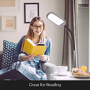Brightech Litespan Slim LED Lamp, Modern Floor Reading Lamp Over Chair for Living Rooms & Offices, Tall Lamp with Adjustable Gooseneck, Crafts Work Light, Dimmable Standing Lamp for Bedroom - Silver