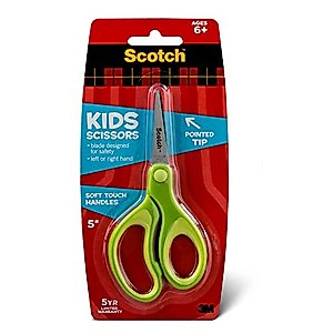 Scotch Kids Pointed Tip Scissors with Soft Touch, 5 Inches (1442P) (Colors may vary)