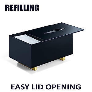YoBa Thick Black Acrylic Tissue Box Holder Rectangular Tissue Box Dispenser with Gold Plated Aluminum Legs for Bathroom, Kitchen, Bedroom, Office, Hotel and Restaurant