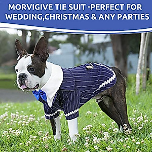 MORVIGIVE Striped Dog Tuxedo Formal Shirt, Puppy Suit Pet Costume with Bow Tie for Wedding Party Birthday, Doggie Gentleman Outfits Halloween Pet Dress-Up Cosplay Clothes for Small Medium Dogs