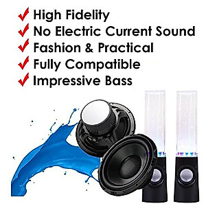 Aolyty Colorful LED Water Speaker with Dancing Fountain Light Show Sound for PC, MP3 Player, Laptops, Smartphone Black