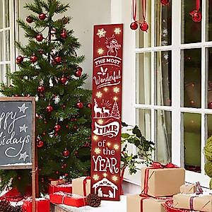 Lighted Wooden Welcome Sign, Merry Christmas Snowflake Elk Porch Sign for Front Door Decorations, Rustic Farmhouse Red Xmas Hanging Signs Wall Sign for Christmas Happy New Year Decor 47.2"H