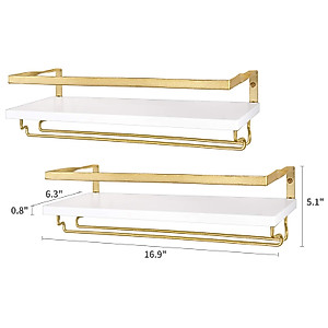 Mkono Wall Mounted Wine Rack Set of 2 White Wood Wine Bottle Glass Holder Floating Shelves with Stemware Hanger Modern Plants Photos Wine Display Storage Holder for Kitchen Dining Room Bar, 17 Inch