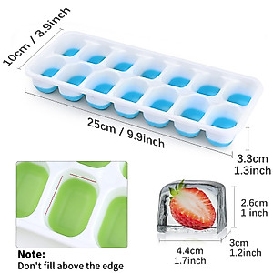Silicone Ice Cube Tray, Jrisbo 4 Pack Easy-Release & Flexible 14-Ice Cube Trays with Spill-Resistant Removable Lid, Stackable Ice Trays with Covers for Freezer, Cocktail (Blue)