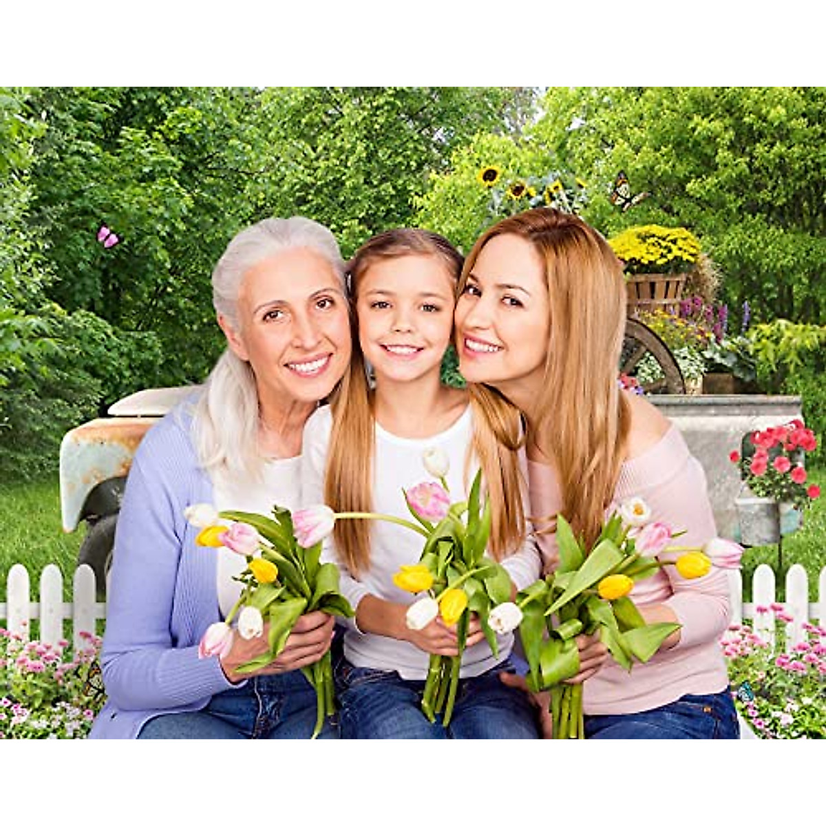 Ticuenicoa 7×5ft Spring Truck Garden Backdrop Secret Garden Grassland Fence Floral Background for Photography Birthday Newborn Party Banner Wall Decorations Photo Props