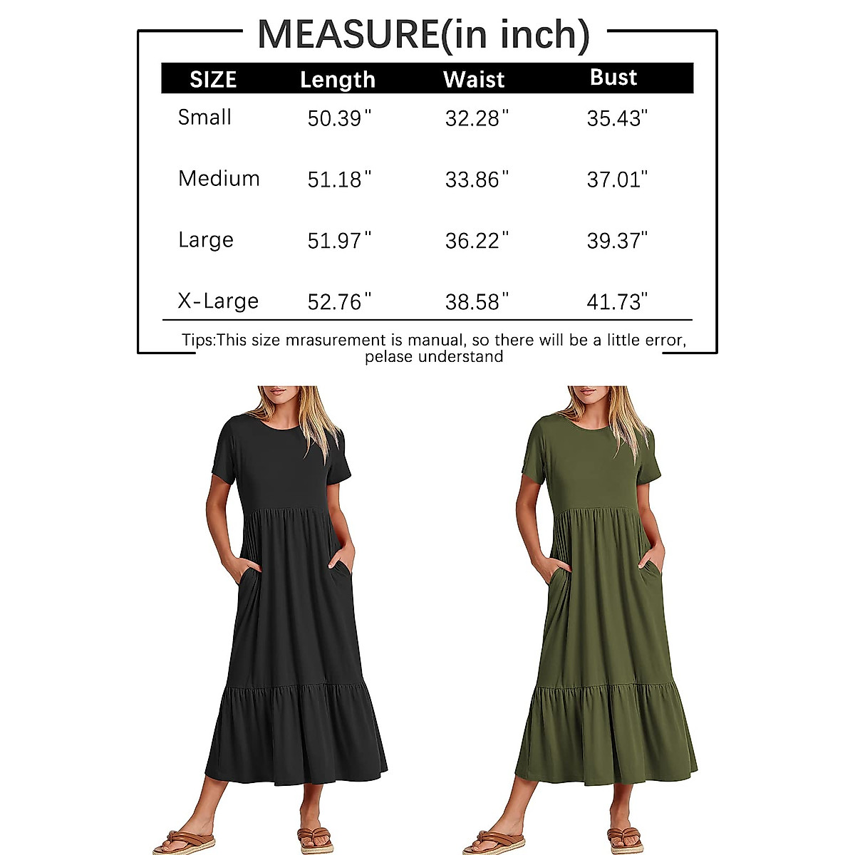 LILLUSORY Womens Short Sleeve Crew Neck Tiered Flowy Swing Midi Dresses with Pockets Navyblue