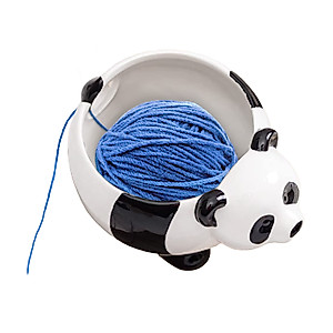 JOROBURO Panda Ceramic Yarn Bowl Knitting Bowl, Knitting Yarn Ball Holder Handmade Craft Knitting Bowl, Yarn Storage Bowl with Holes, Crocheting Accessories for Christmas Day Needlecrafts(#1)