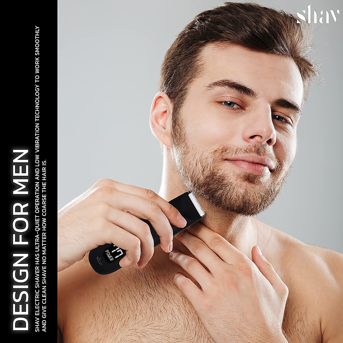 SHAV Electric Below-The-Belt Trimmer Built for Men, Men's Grooming kit | Hair Trimmer Kit: Replaceable Ceramic Blade, Waterproof Groin & Body Shaver, Standing Recharge Dock