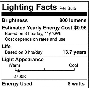 Satco S12414-8 Watt LED A19; Clear Bulb 2700K (6 LED Light Bulbs)