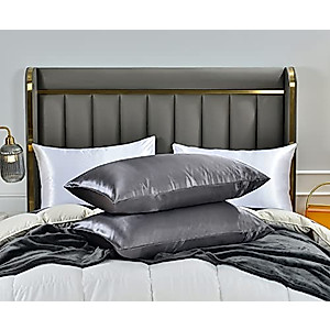 Alexandra's Secret Home Collection Satin Pillowcase for Hair and Skin, Pack of 2 - Feels Like Real Silk Pillow Cover - Satin Pillow Cases Set of 2 with Zipper Closure (Charcoal, Standard)