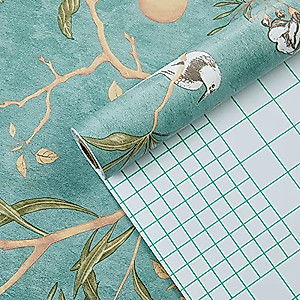 Floral Peel and Stick Wallpaper Contact Paper: Vintage Removable, Bird Stick on Wallpaper 17.7 x 118.1 inch Self Adhesive Green
