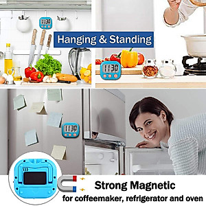 12 Pack Digital Kitchen Timers for Cooking Magnetic Timer for Cooking Loud Alarm Blue
