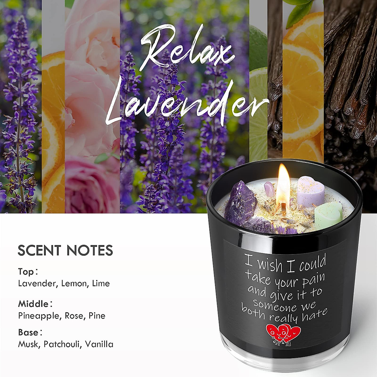 Get Well Candle with Healing Crystals - Get Well Gifts for Women After Surgery, Humor Surgery Recovery Gifts for Women, Get Well Soon Gifts, Lavender Scented Candle, 10 oz, Black